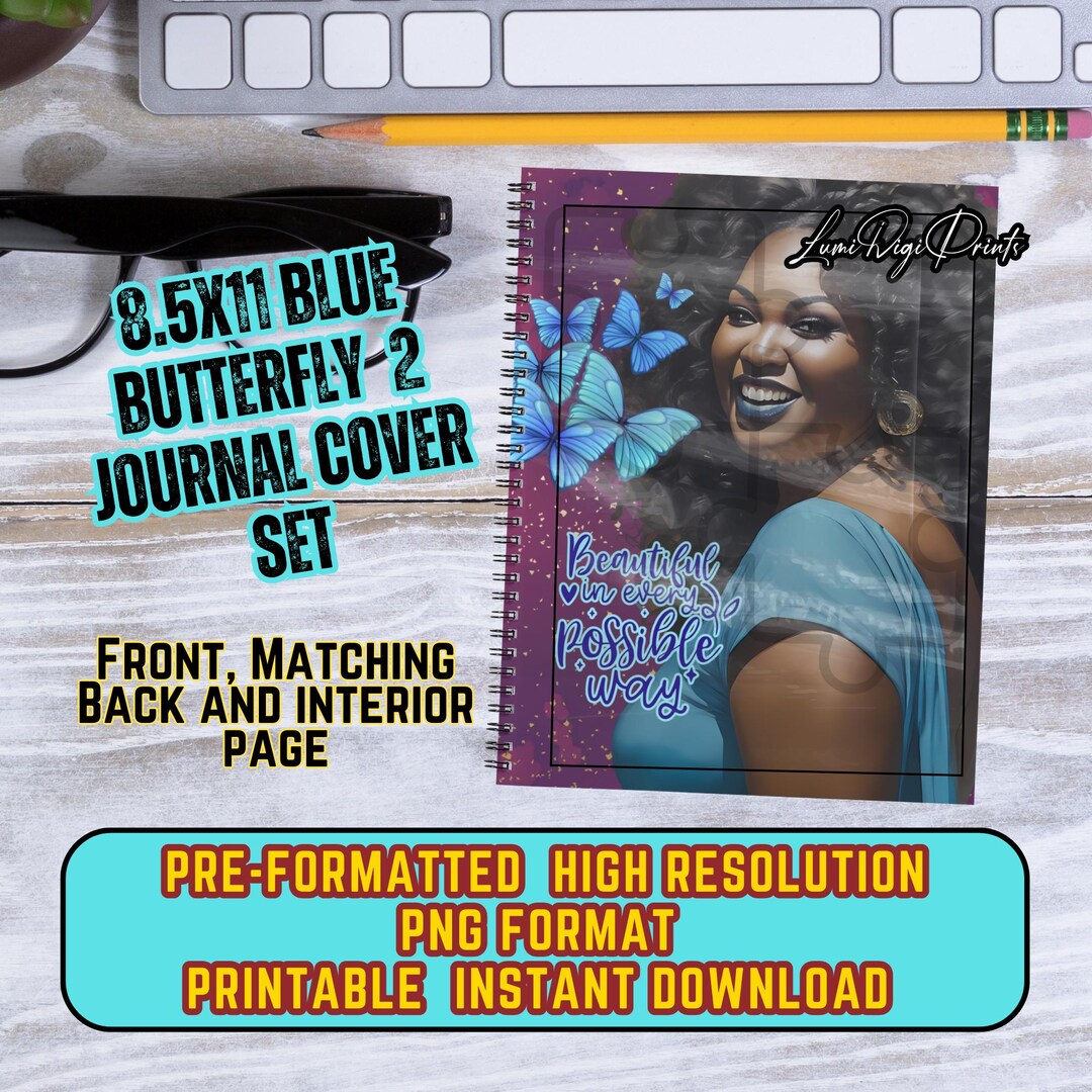 Printable Blue Butterfly Journal Cover Set, Smiling African American ...