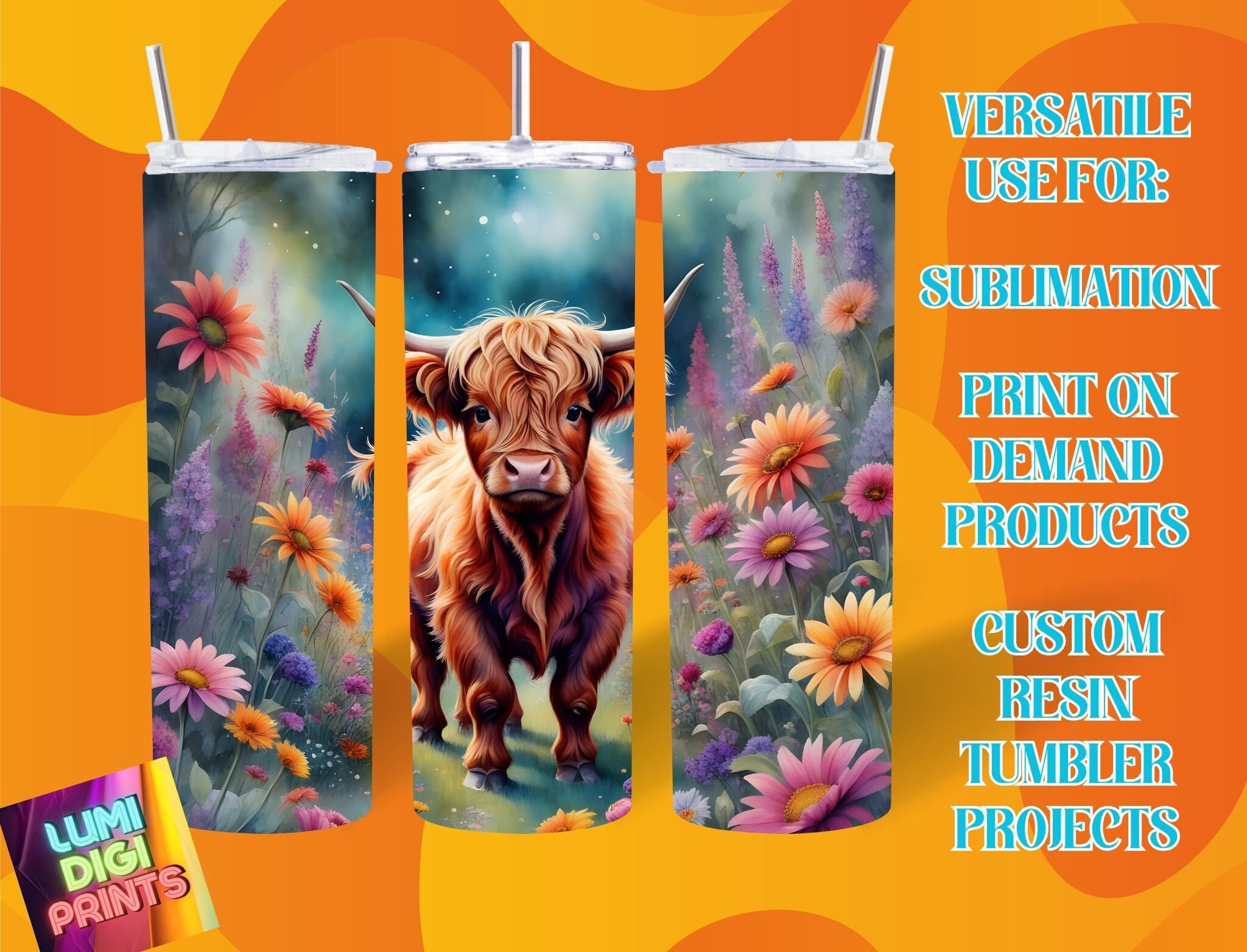 Cute Highland Cow Tumbler Wrap Bundle, 20 Oz Skinny Tumbler Wrap ...