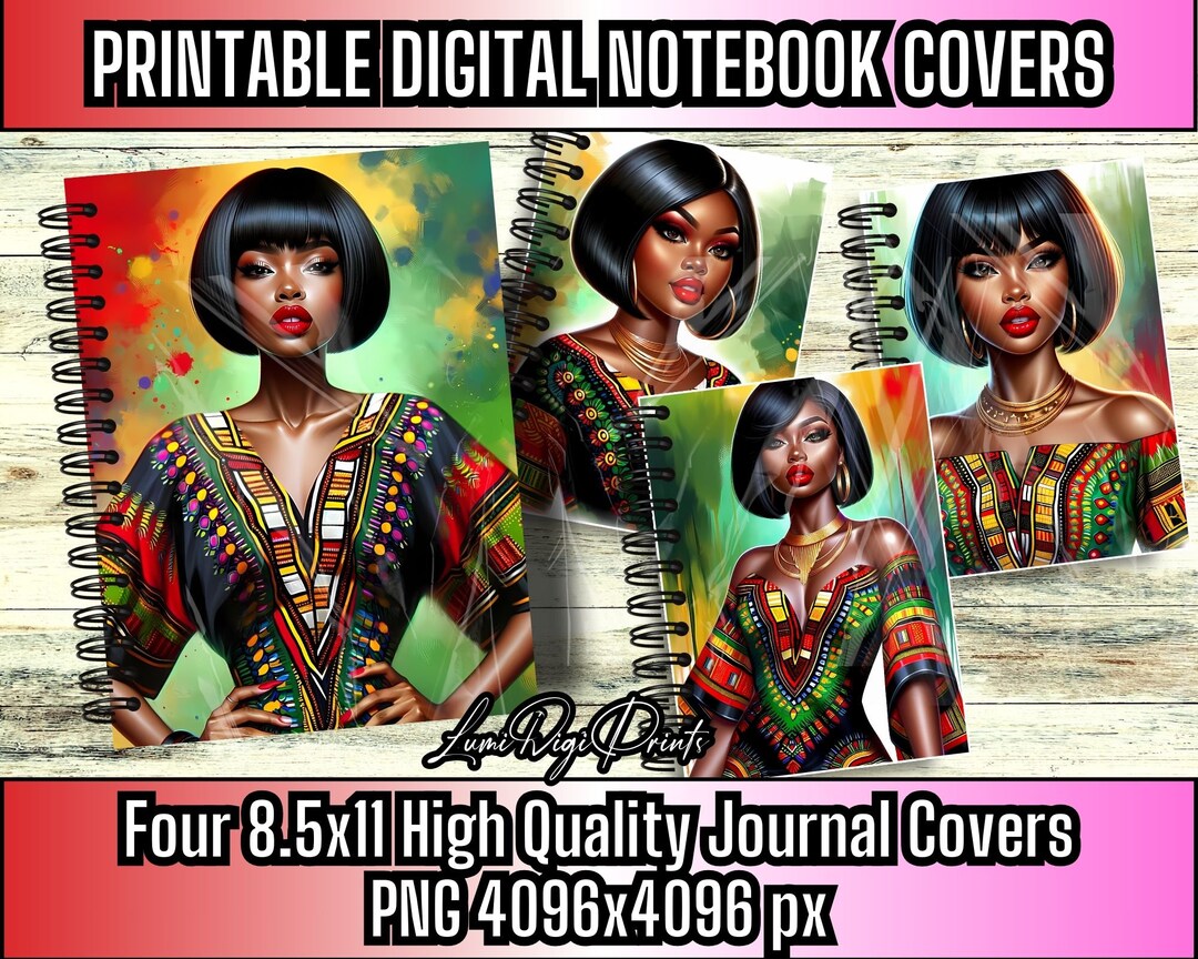 Beautiful Black Girl Printable Digital Notebook Covers, Editable ...