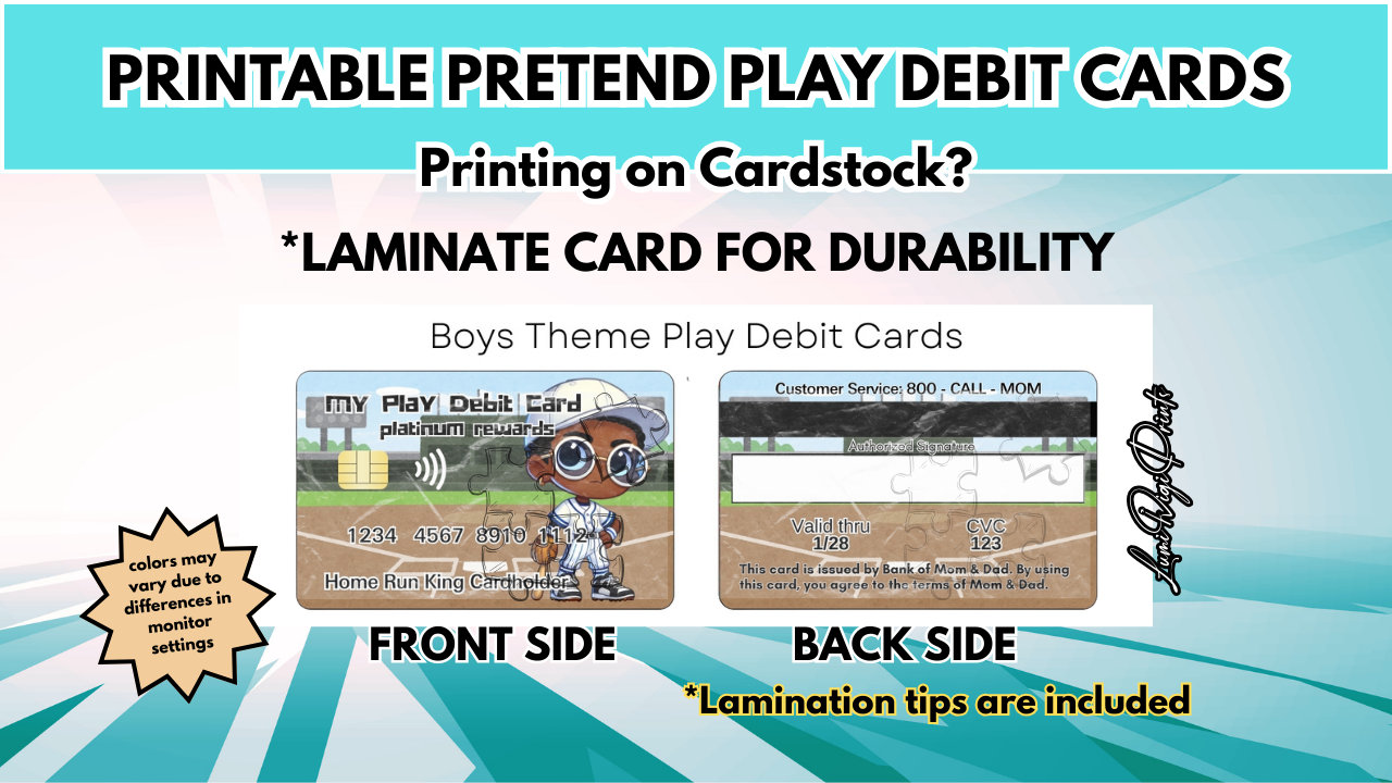 Printable Pretend Play Credit Debit Cards, Printable Children's Credit ...