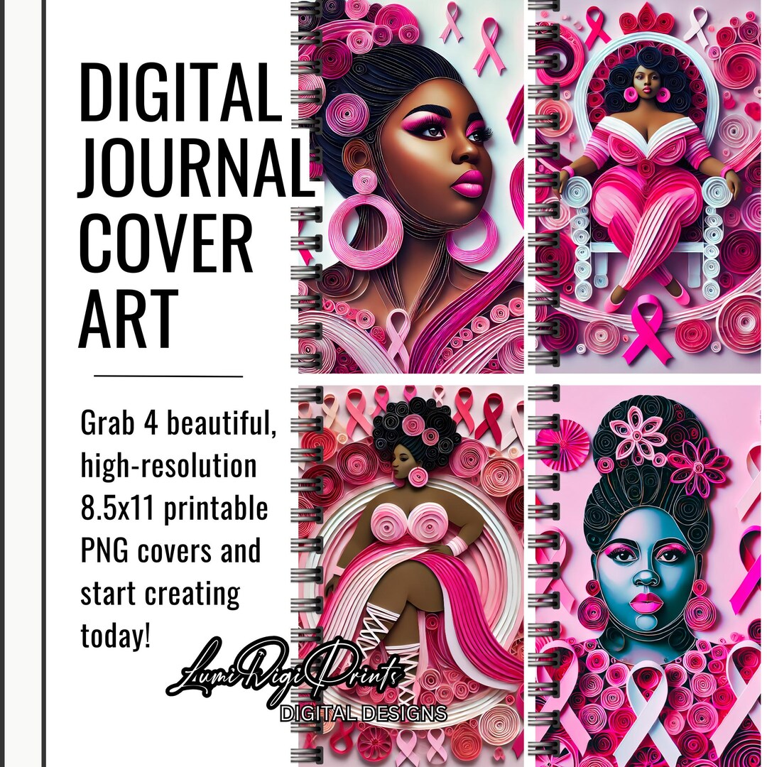 Printable Breast Cancer Awareness Digital Notebook Cover Art ...