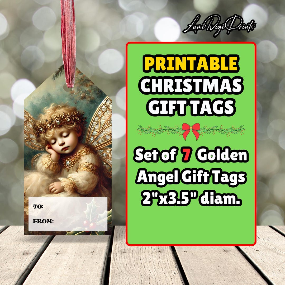 Printable Gift Tags, Golden Angel Christmas Gift Tags, Holiday Hang ...