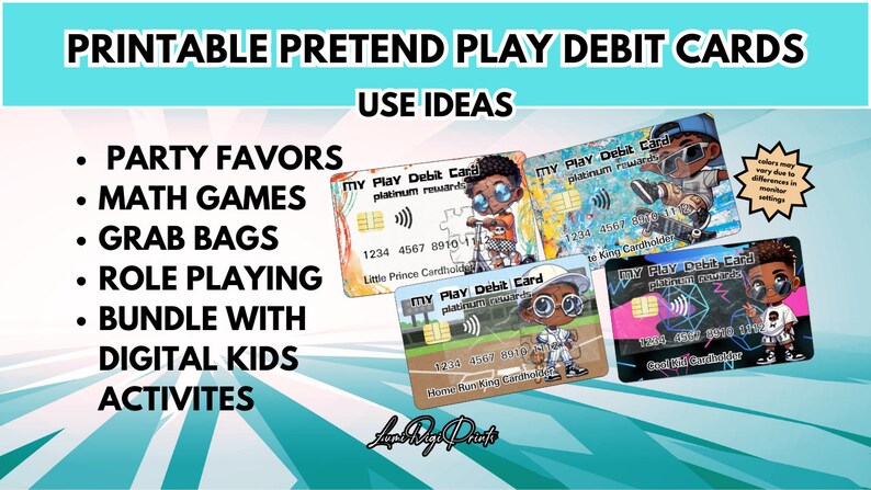 Printable Pretend Play Credit Debit Cards, Printable Children's Credit ...