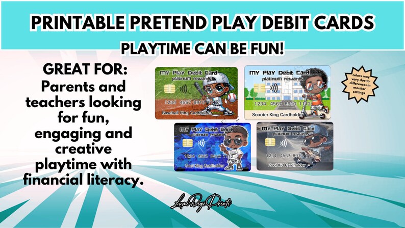Printable Pretend Play Credit Debit Cards, Printable Children's Credit ...