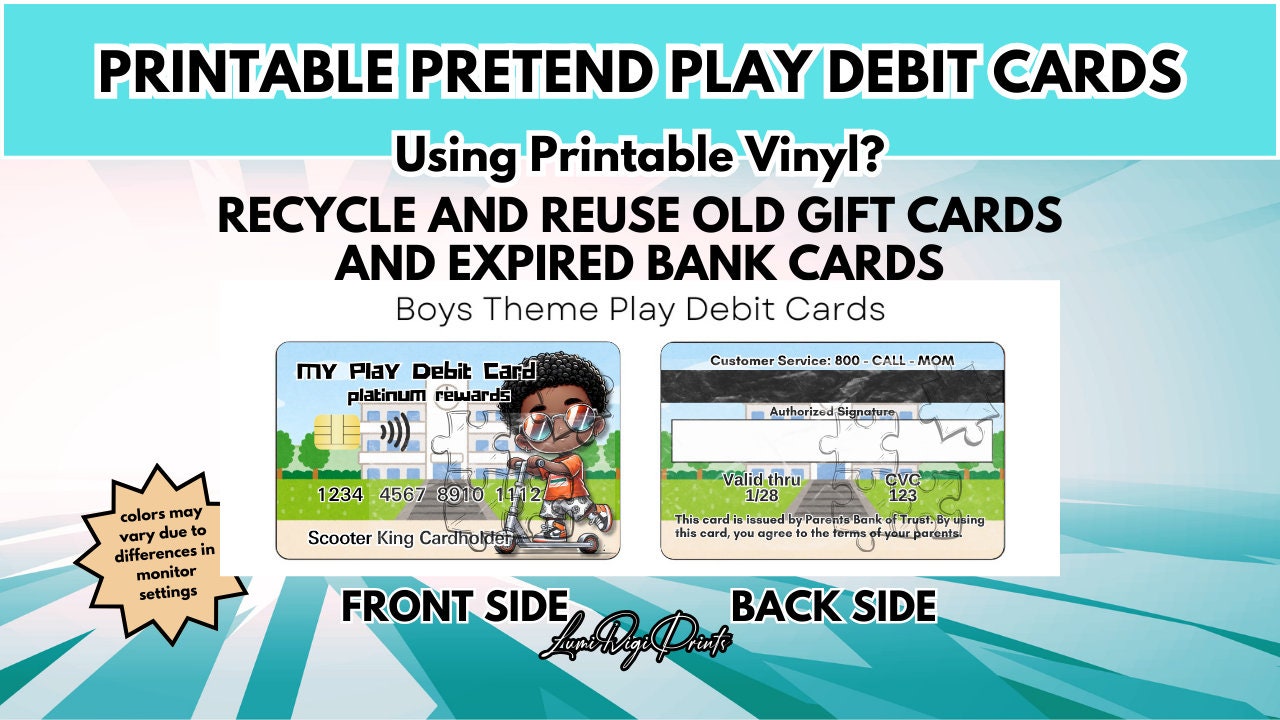 Printable Pretend Play Credit Debit Cards, Printable Children's Credit ...