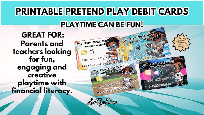 Printable Pretend Play Credit Debit Cards, Printable Children's Credit ...