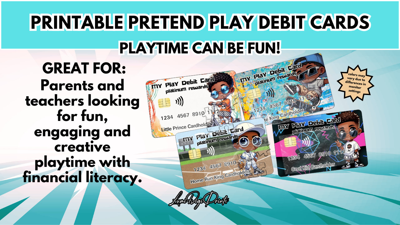 Printable Pretend Play Credit Debit Cards, Printable Children's Credit ...