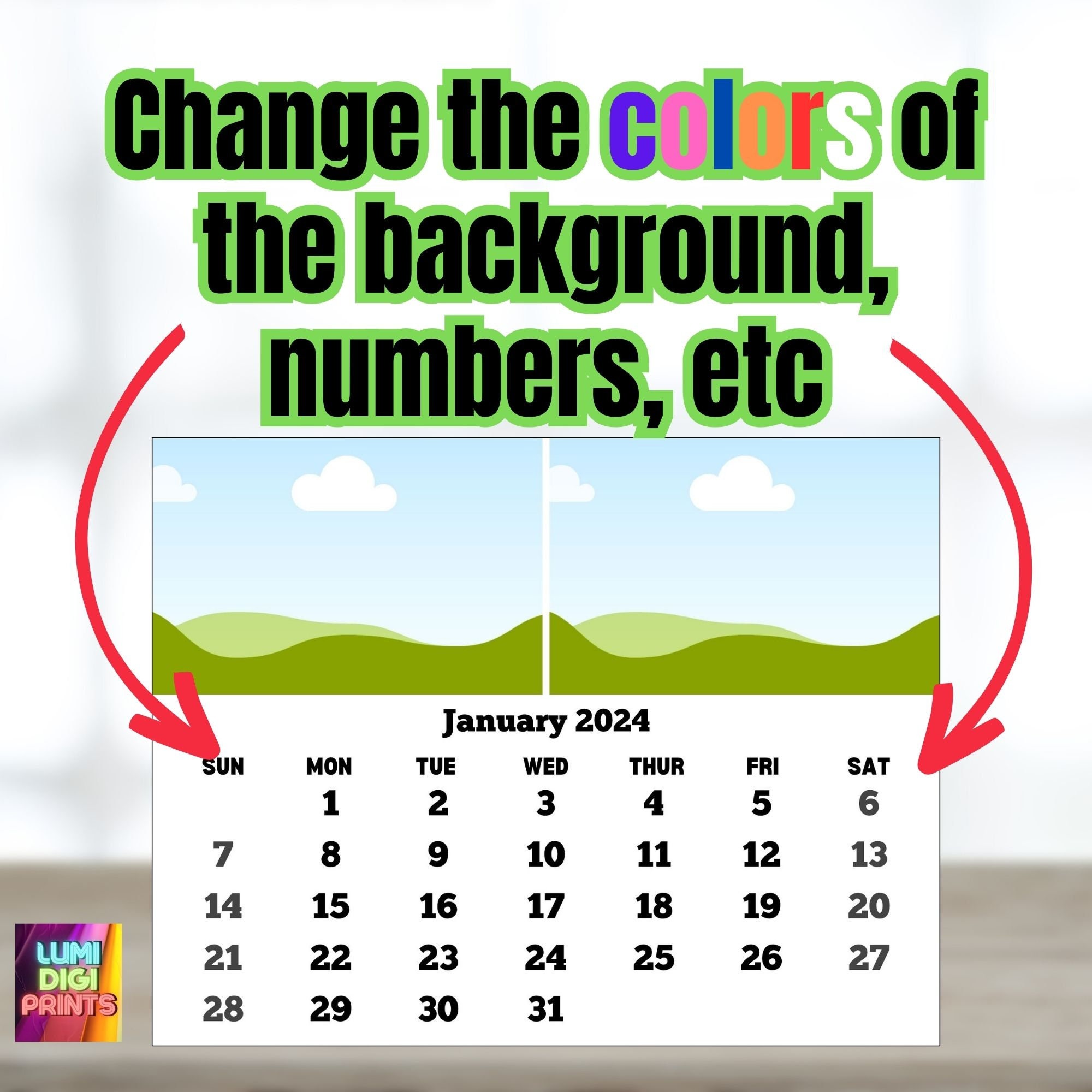 Customizable Canva Editable 2024 Landscape Calendar Template - Etsy