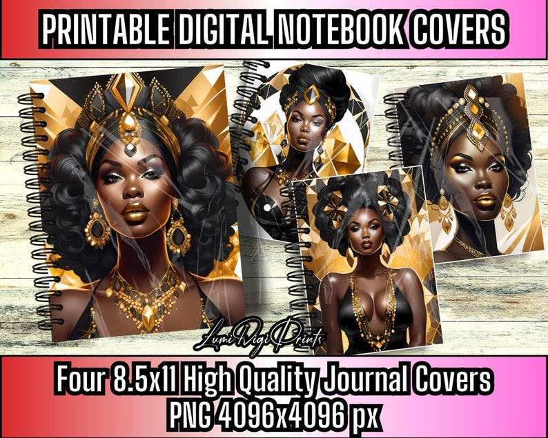 Chic Black Girl Printable Journal Covers, Editable Journal Covers ...