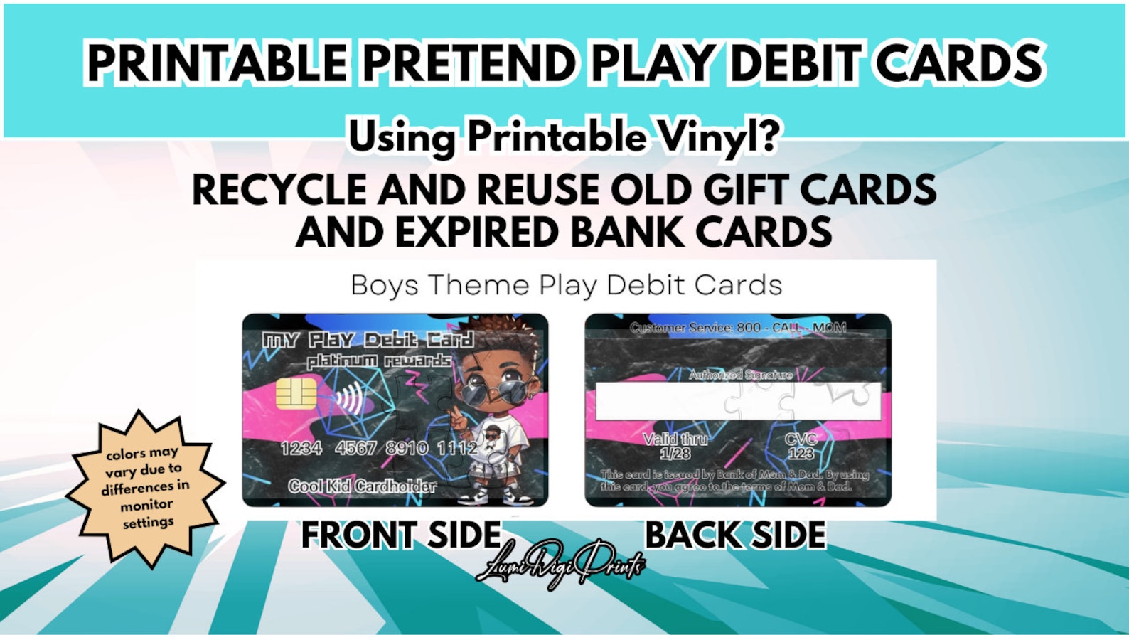 Printable Pretend Play Credit Debit Cards, Printable Children's Credit ...