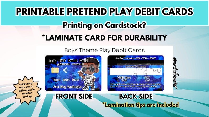 Printable Pretend Play Credit Debit Cards, Printable Children's Credit ...