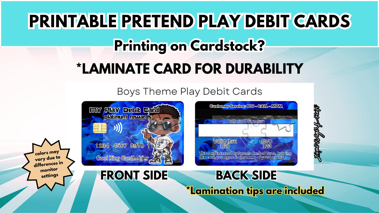 Printable Pretend Play Credit Debit Cards, Printable Children's Credit ...