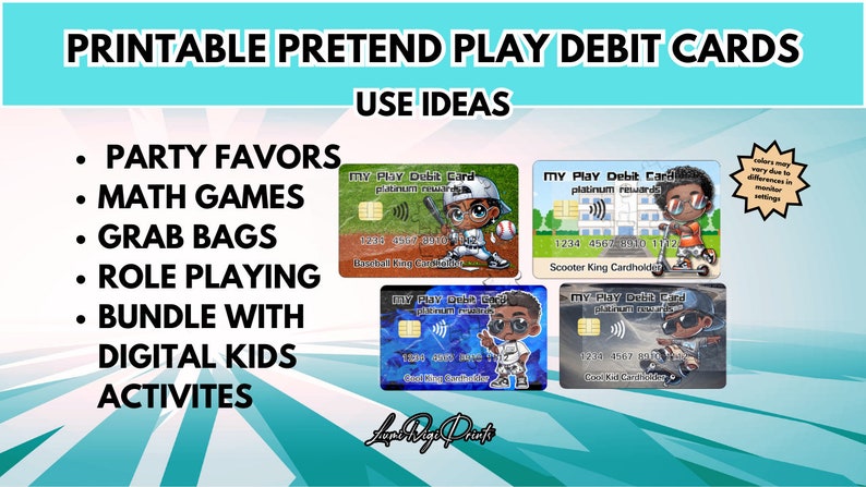 Printable Pretend Play Credit Debit Cards, Printable Children's Credit ...