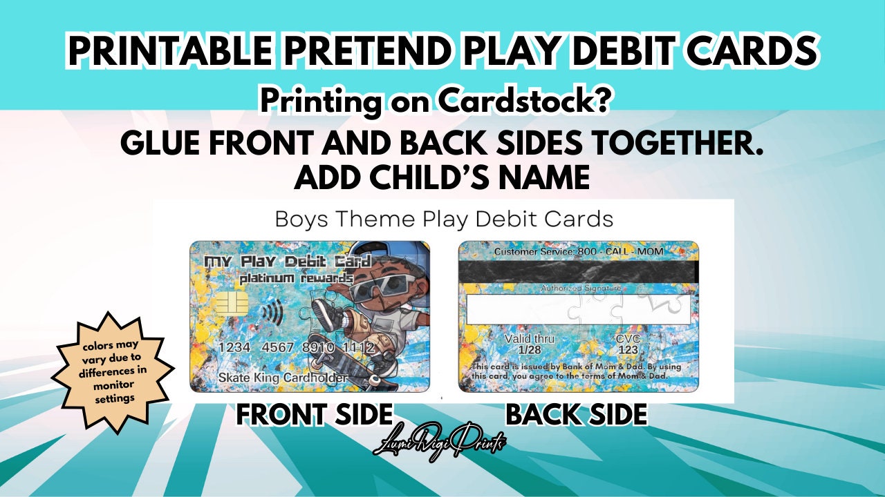 Printable Pretend Play Credit Debit Cards, Printable Children's Credit ...