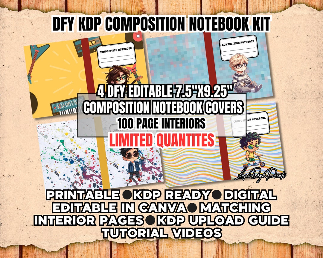 KDP Composition Notebook Cover Kit, DFY Notebook Covers, Interior Pages ...