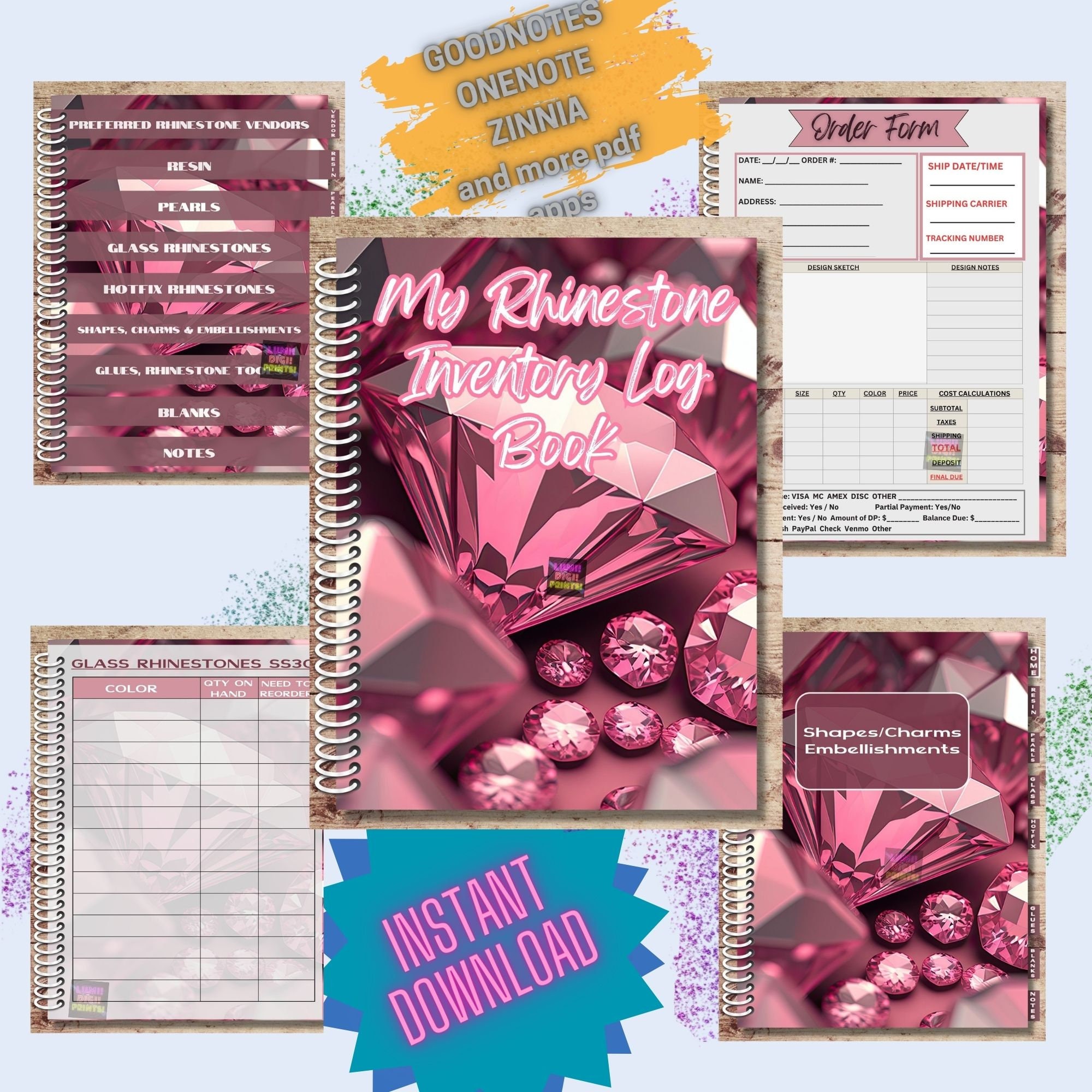Digital Rhinestone Inventory Log Book for Rhinestones Printable ...