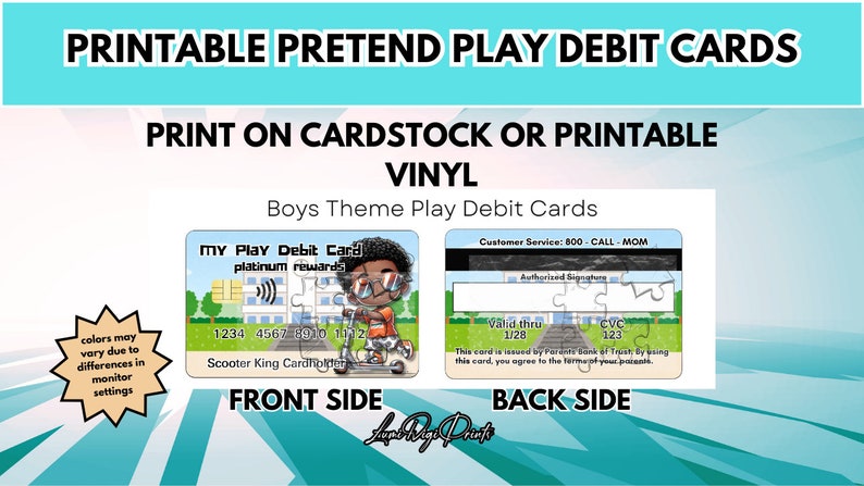 Printable Pretend Play Credit Debit Cards, Printable Children's Credit ...