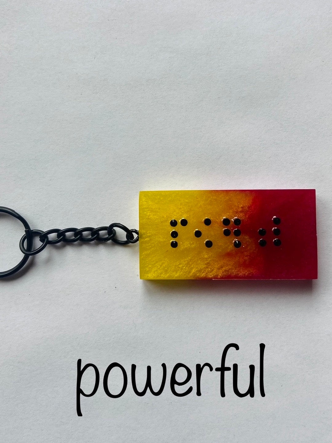 Braille Resin Keychain "powerful” - Etsy