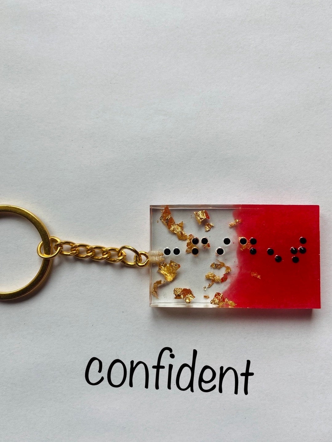 Braille Resin Keychain "confident” - Etsy