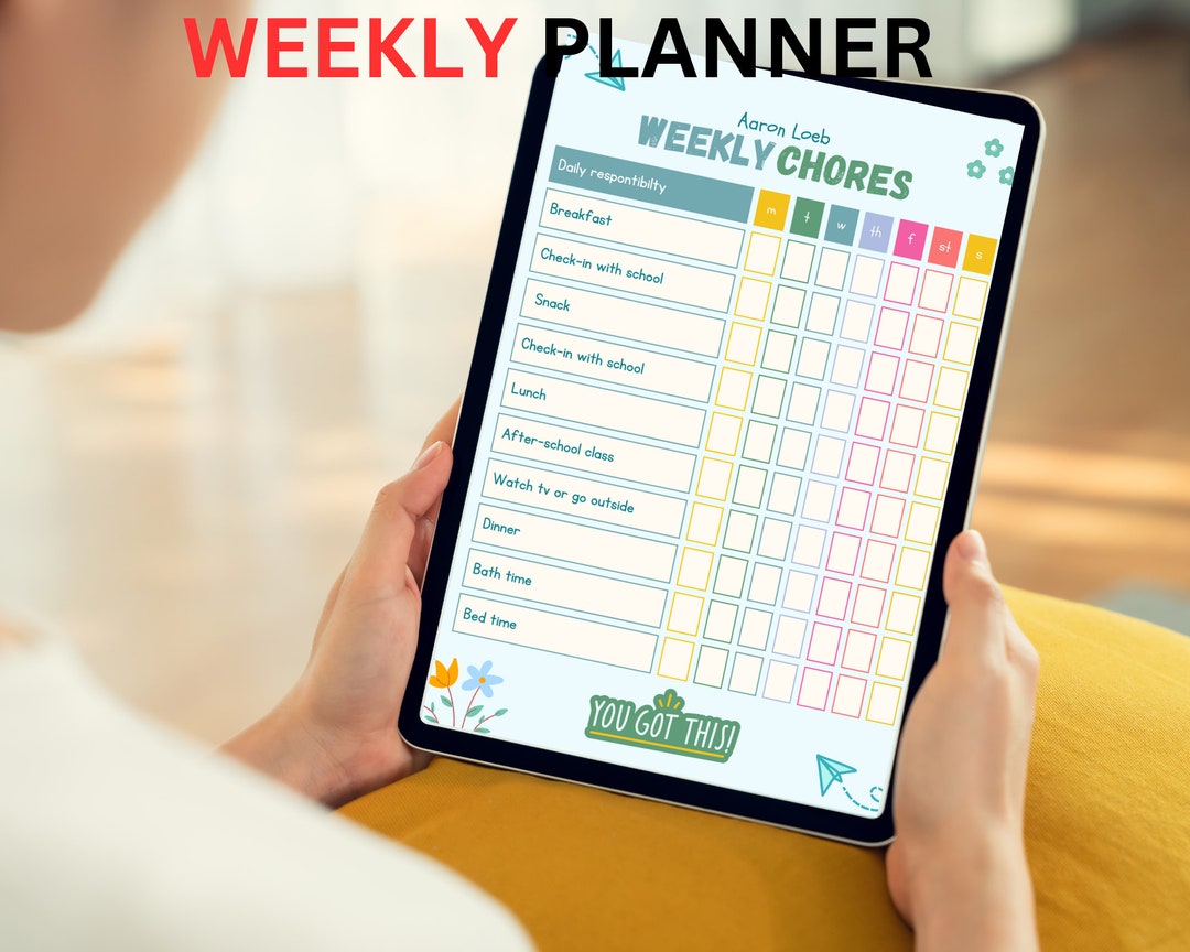 Weekly Chore Checklist Chore Template Chore Organizer Adhd Planner ...