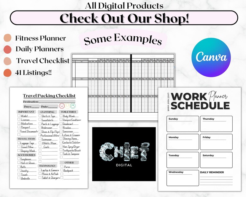 Work Planner Schedule Printable Modern Downloadable Digital Product - Etsy