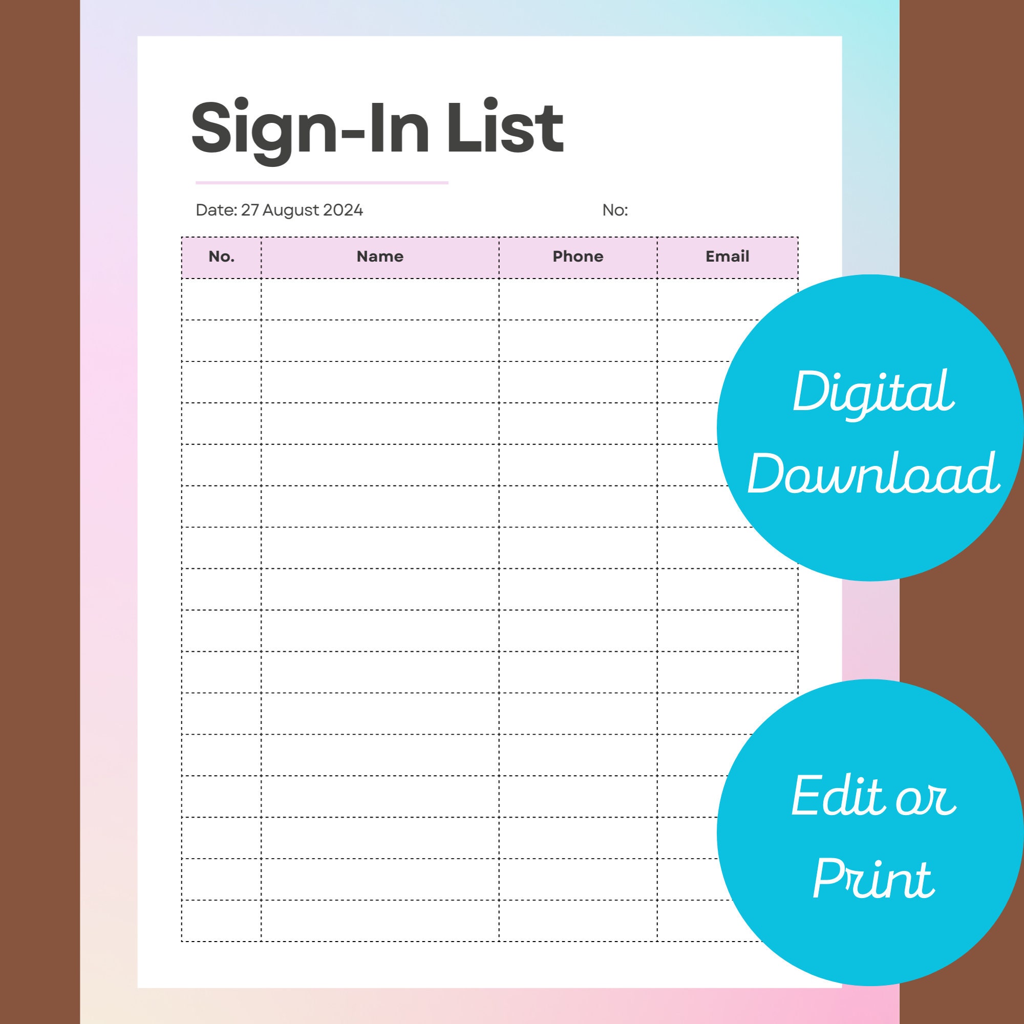Sign up Sheet Printable Downloadable Event Sign up Sheet Digital ...