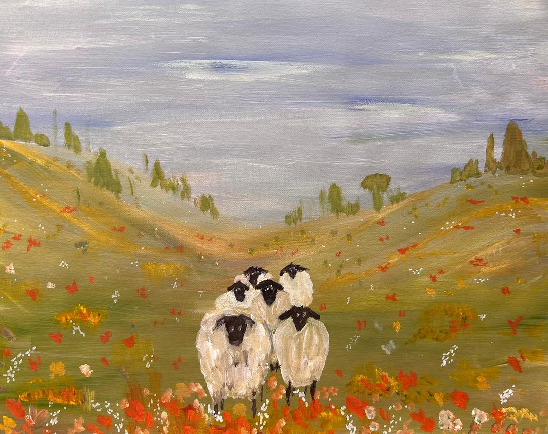 Original 16 X 20 Fine Art Acrylic Sheep Painting on Stretched Canvas - Etsy