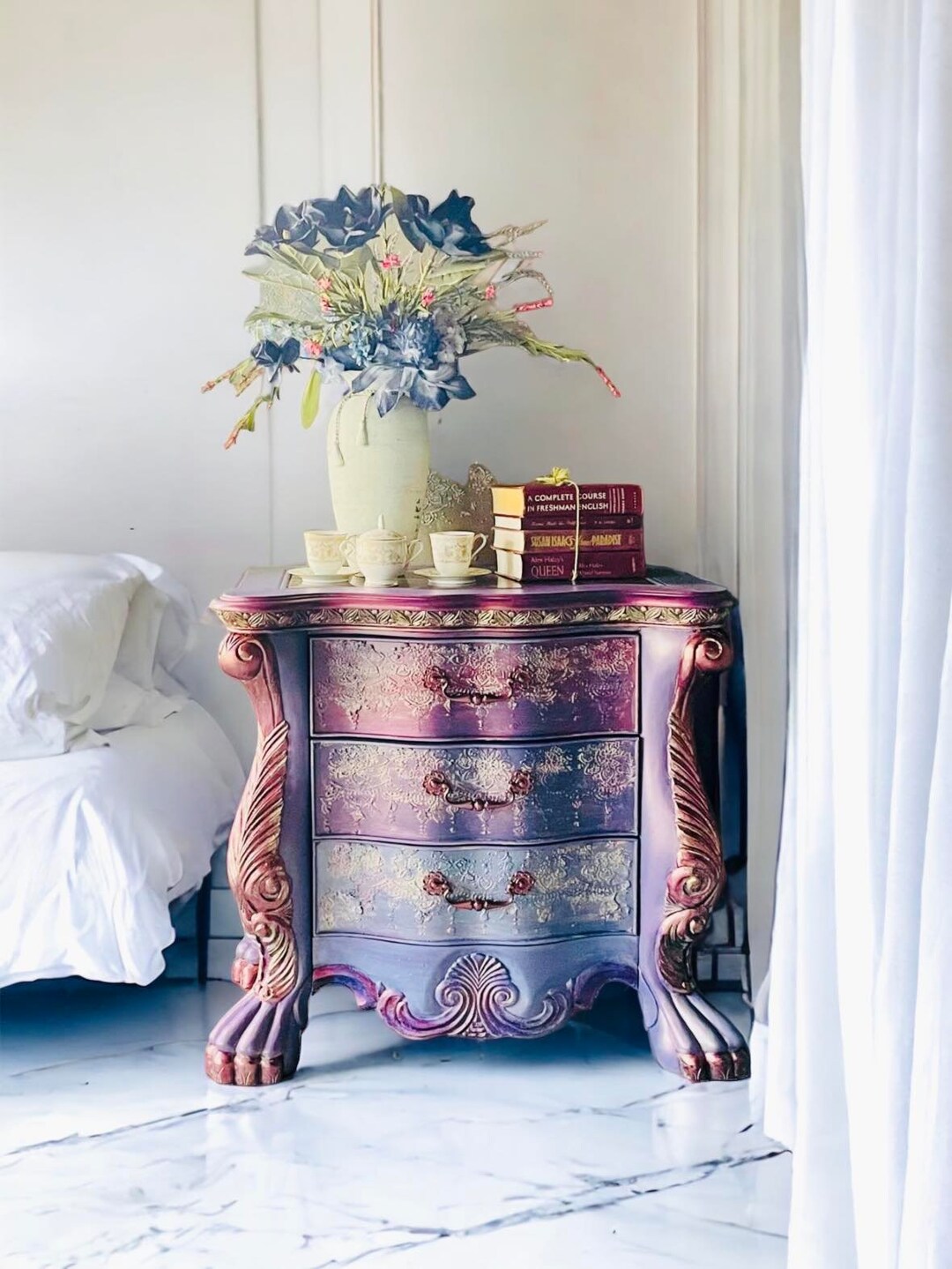 Custom Order Option: Lavish Purple Ombre Ornate Nightstand/accent Table ...