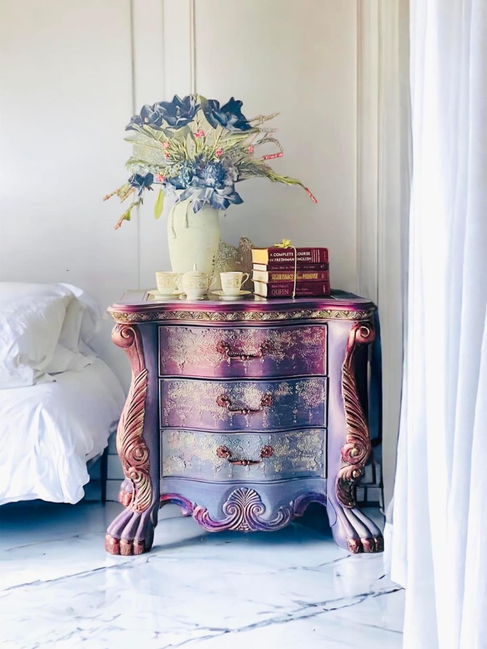 Custom Order Option: Lavish Purple Ombre Ornate Nightstand/accent Table ...