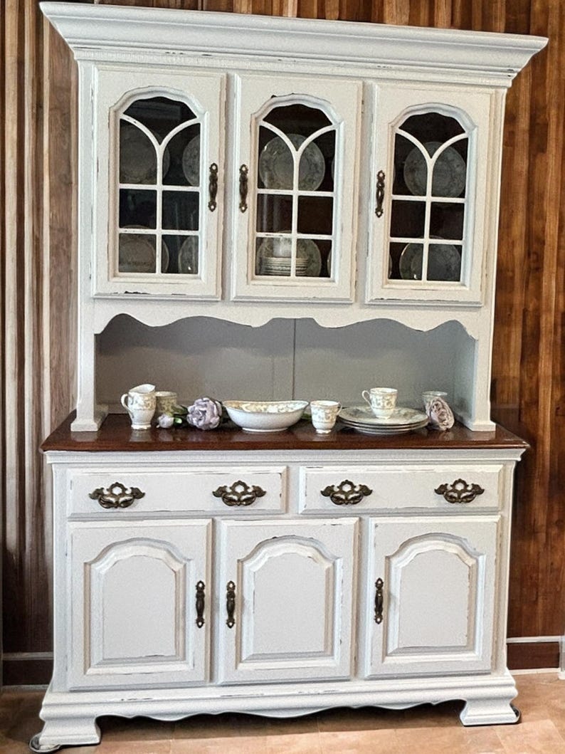 Vintage White French Country Hutch - Etsy