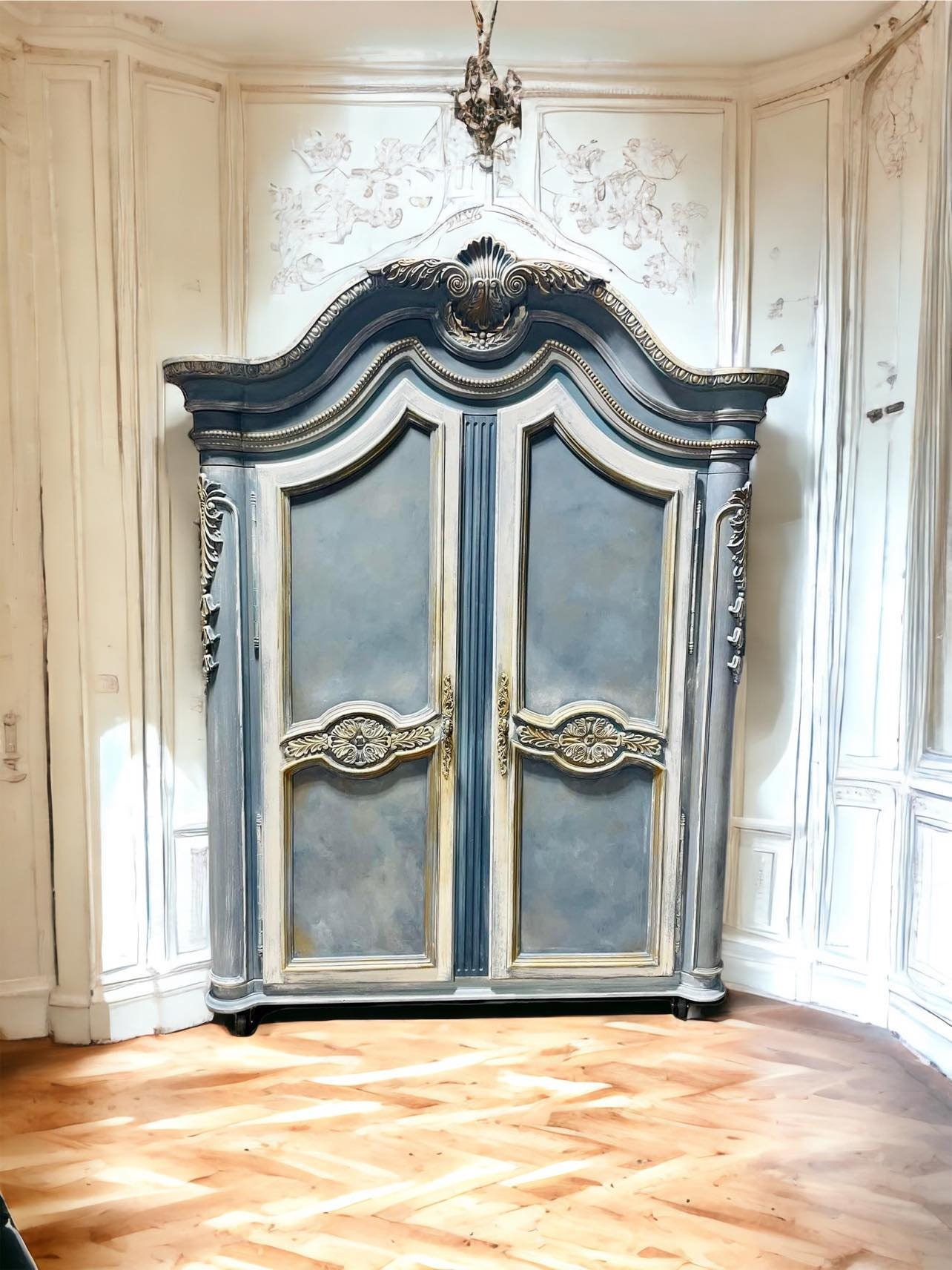 Custom Order Option: Vintage French Style Hand-painted Blue Armoire - Etsy