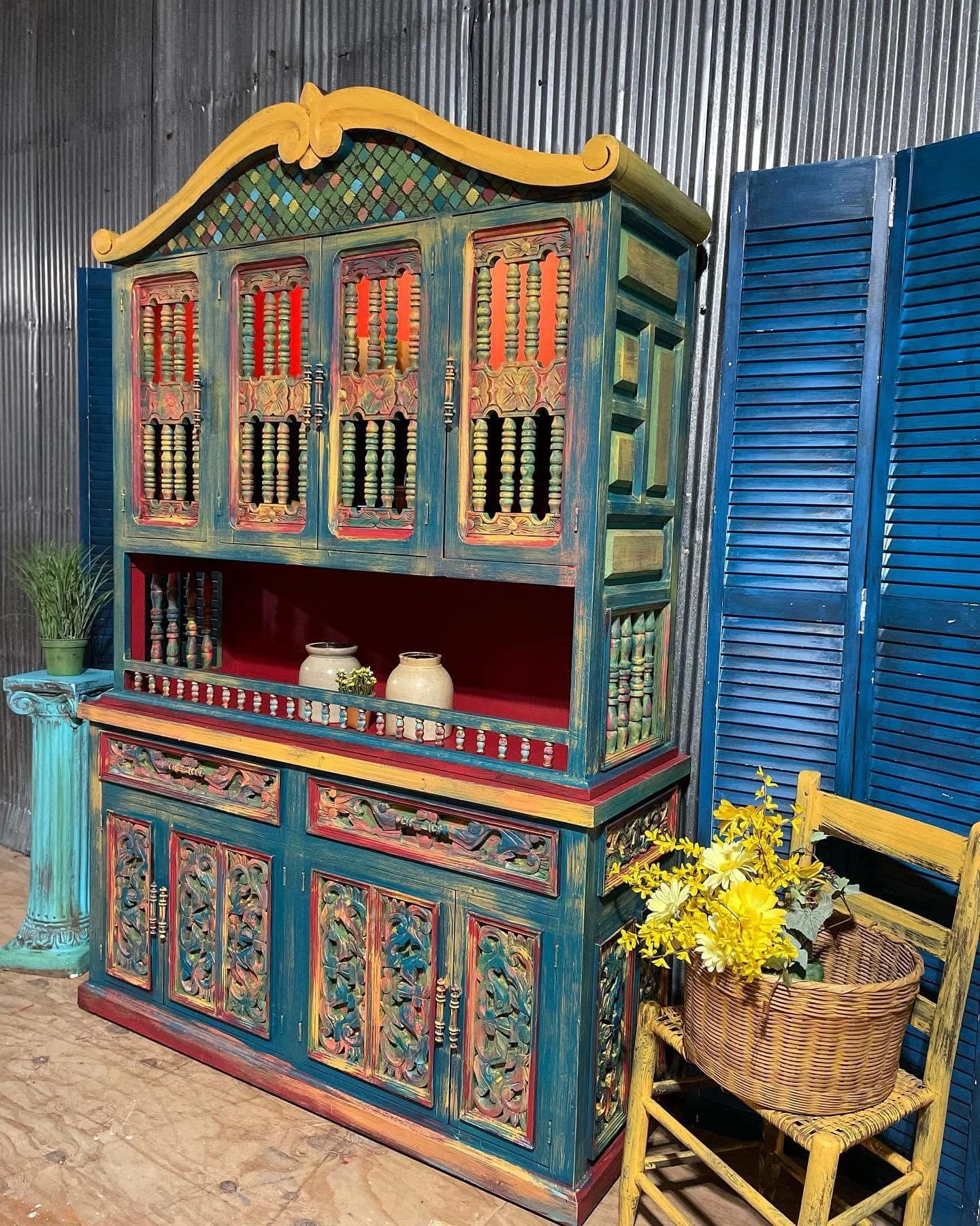 Spanish Ornate Colorful Hutch Cabinet - Etsy