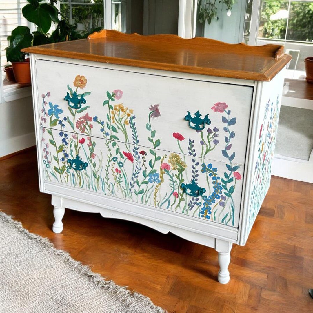 Hand-painted Floral Cottage Cabinet - Etsy