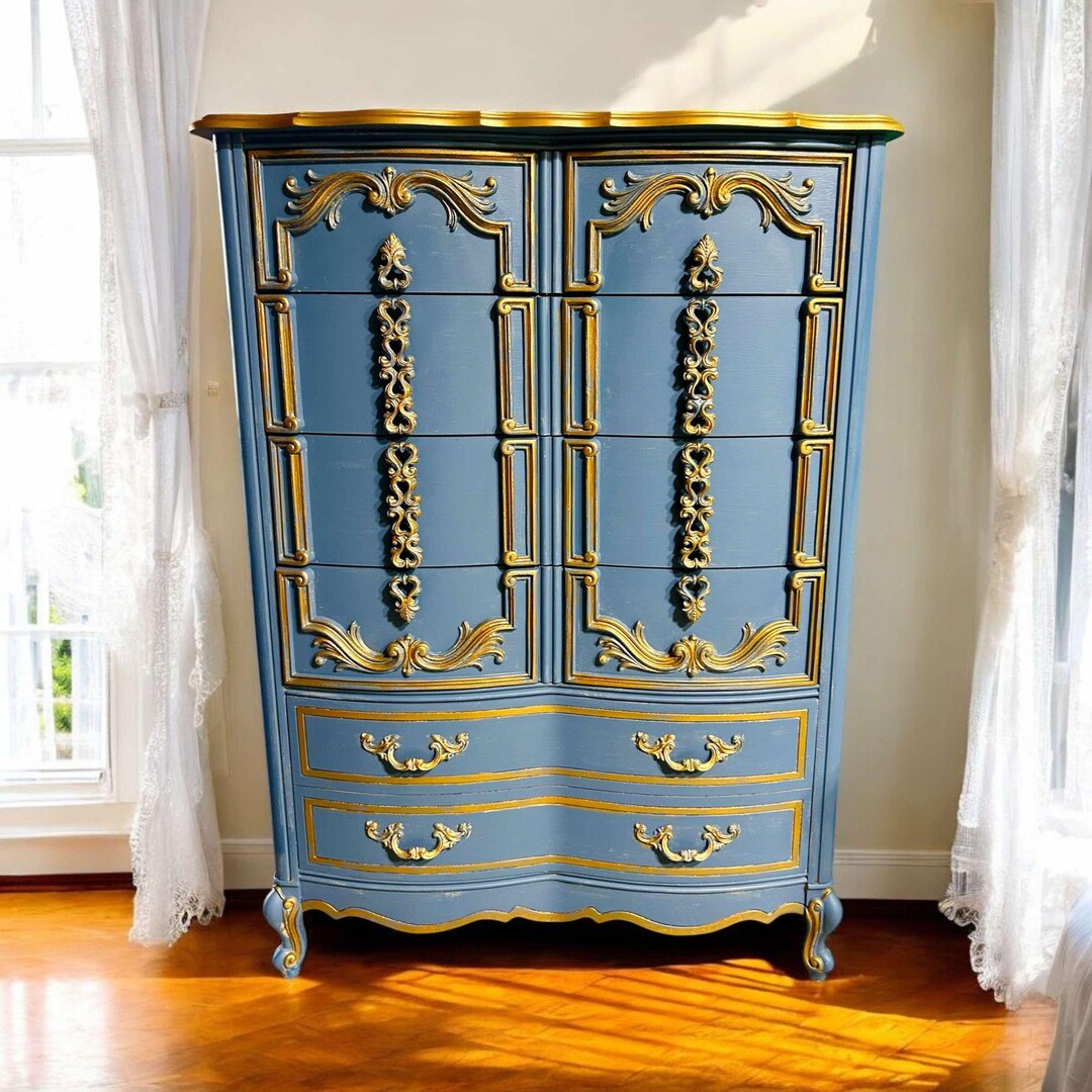 Blue Vintage French Chest of Drawers - Etsy
