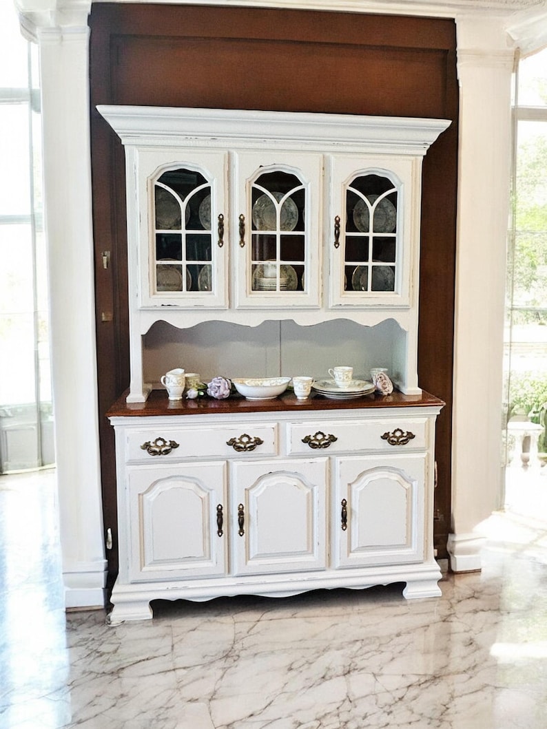 Vintage White French Country Hutch - Etsy