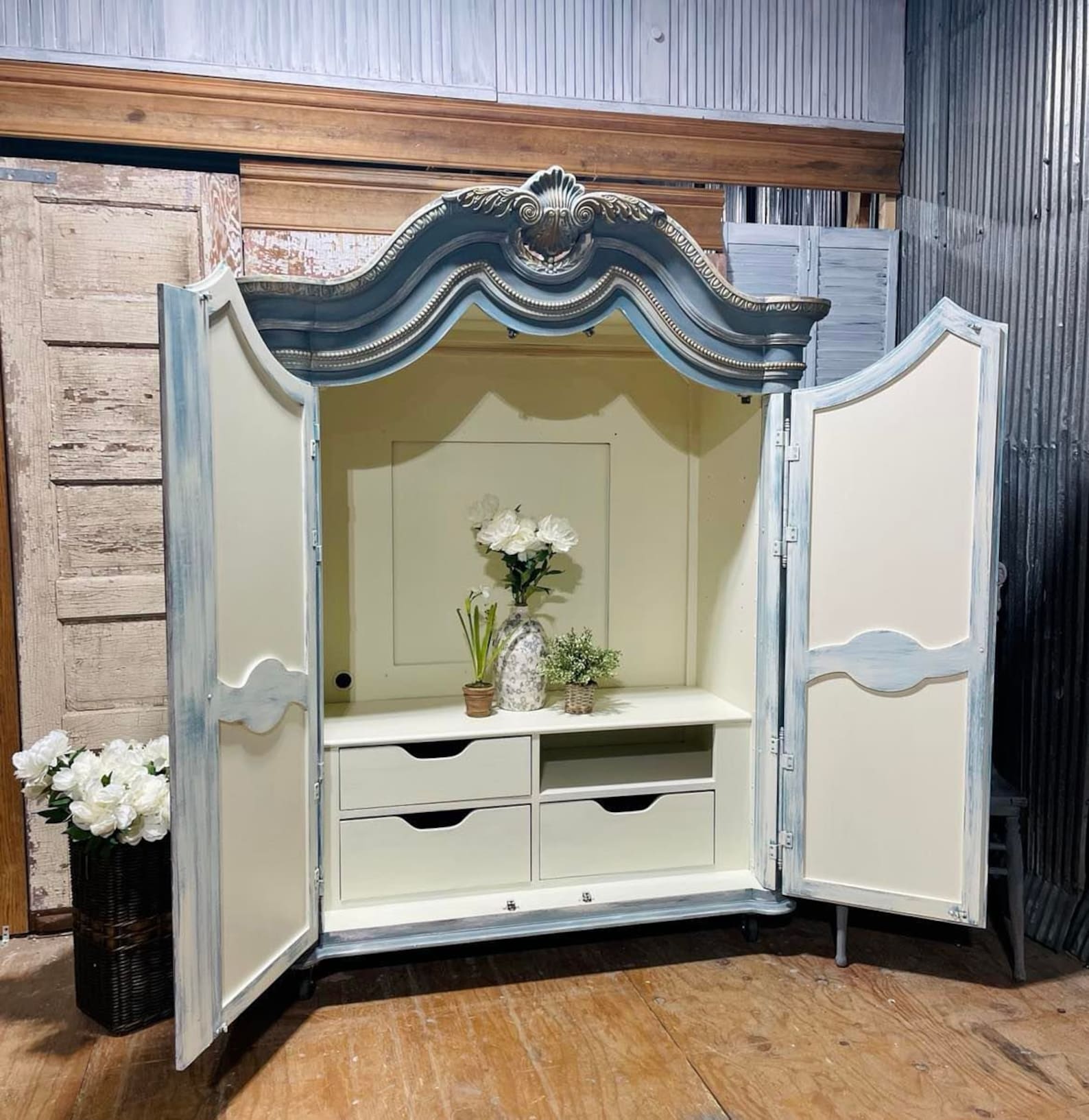 Custom Order Option: Vintage French Style Hand-painted Blue Armoire - Etsy