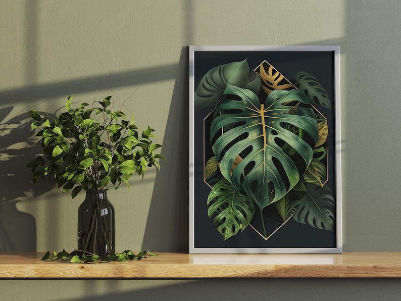 Monstera Inspired Digital Art Print Instant Download Floral - Etsy