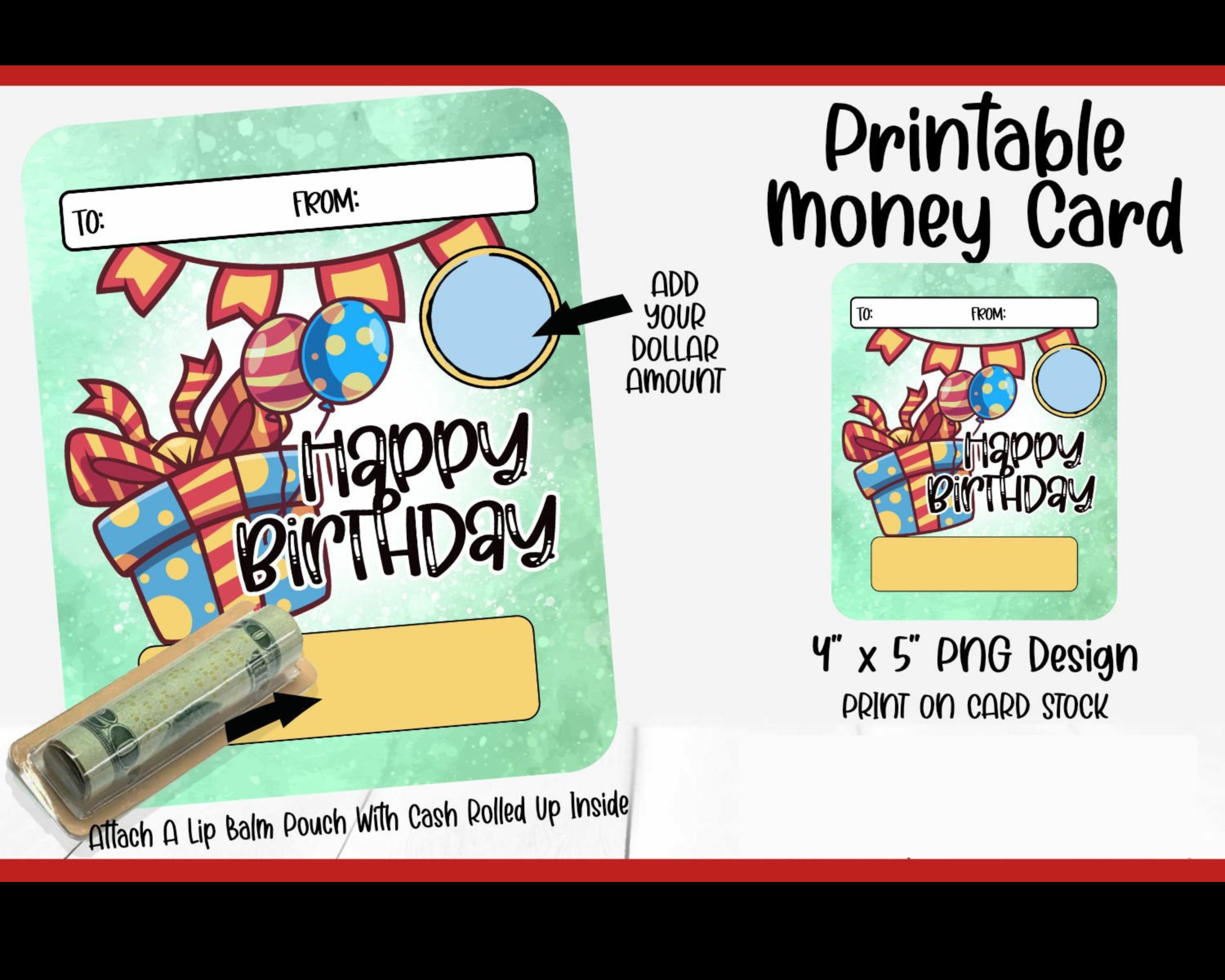 Birthday Money Card ** 4 X 5 Printable Money Card ** - Etsy