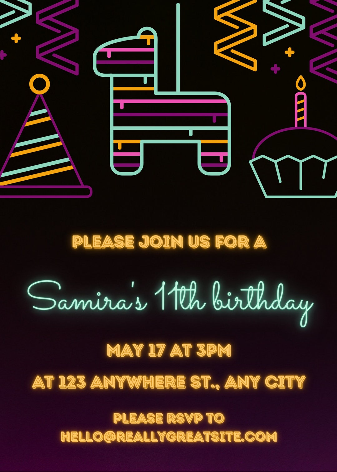 Electric Neon Glow Birthday Party Invitation | Personalized Digital ...