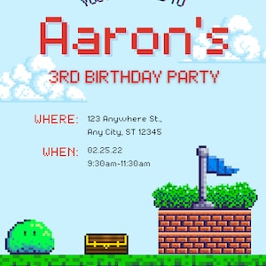 Personalized 8-bit Video Game Birthday Invitation - Retro Gaming Party ...