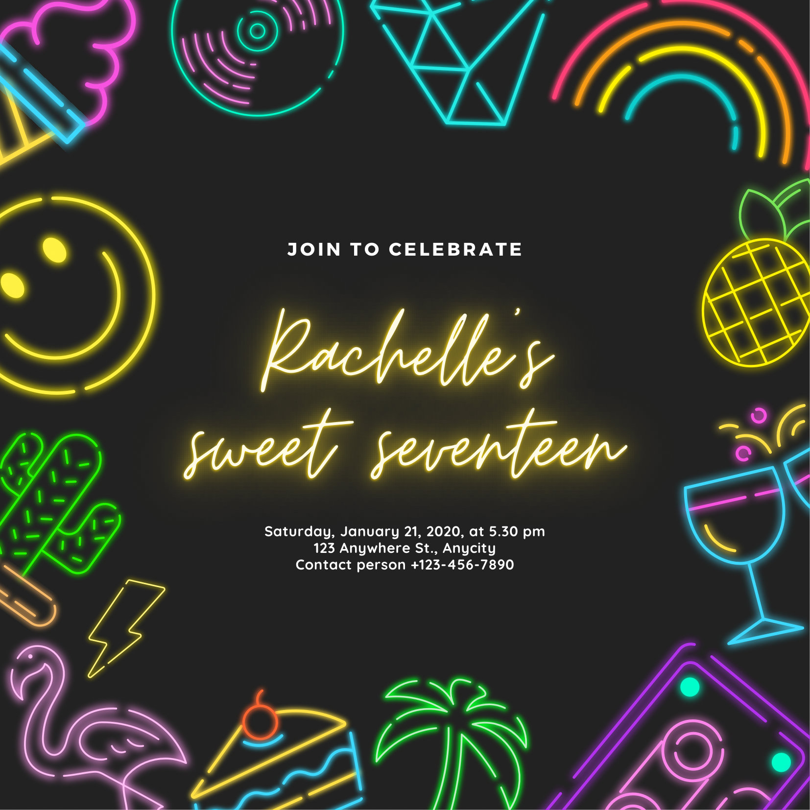 Electric Neon Glow Birthday Party Invitation | Personalized Digital ...