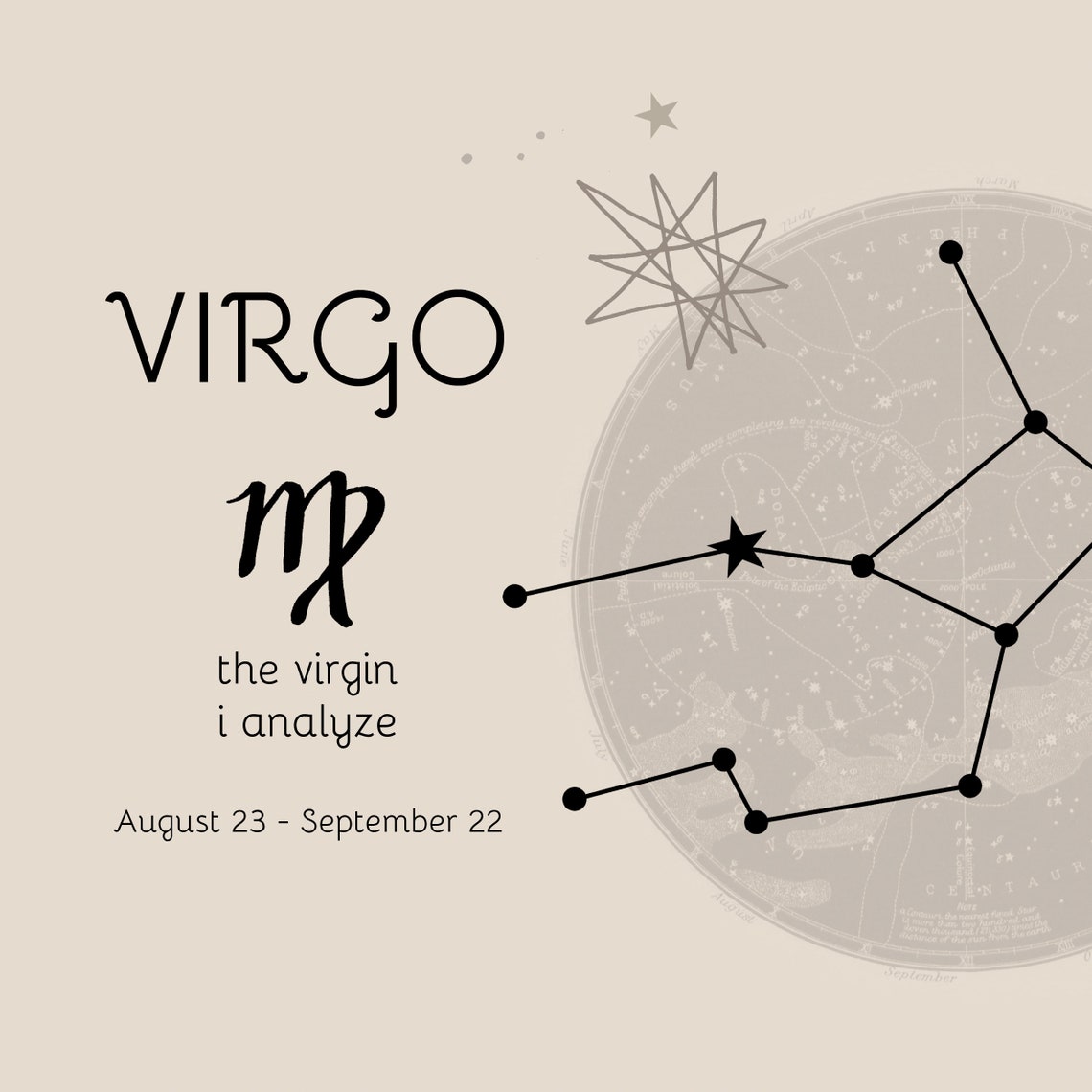 Virgo Zodiac Sign Poster, Astrology Constellation Symbol, Minimalist ...