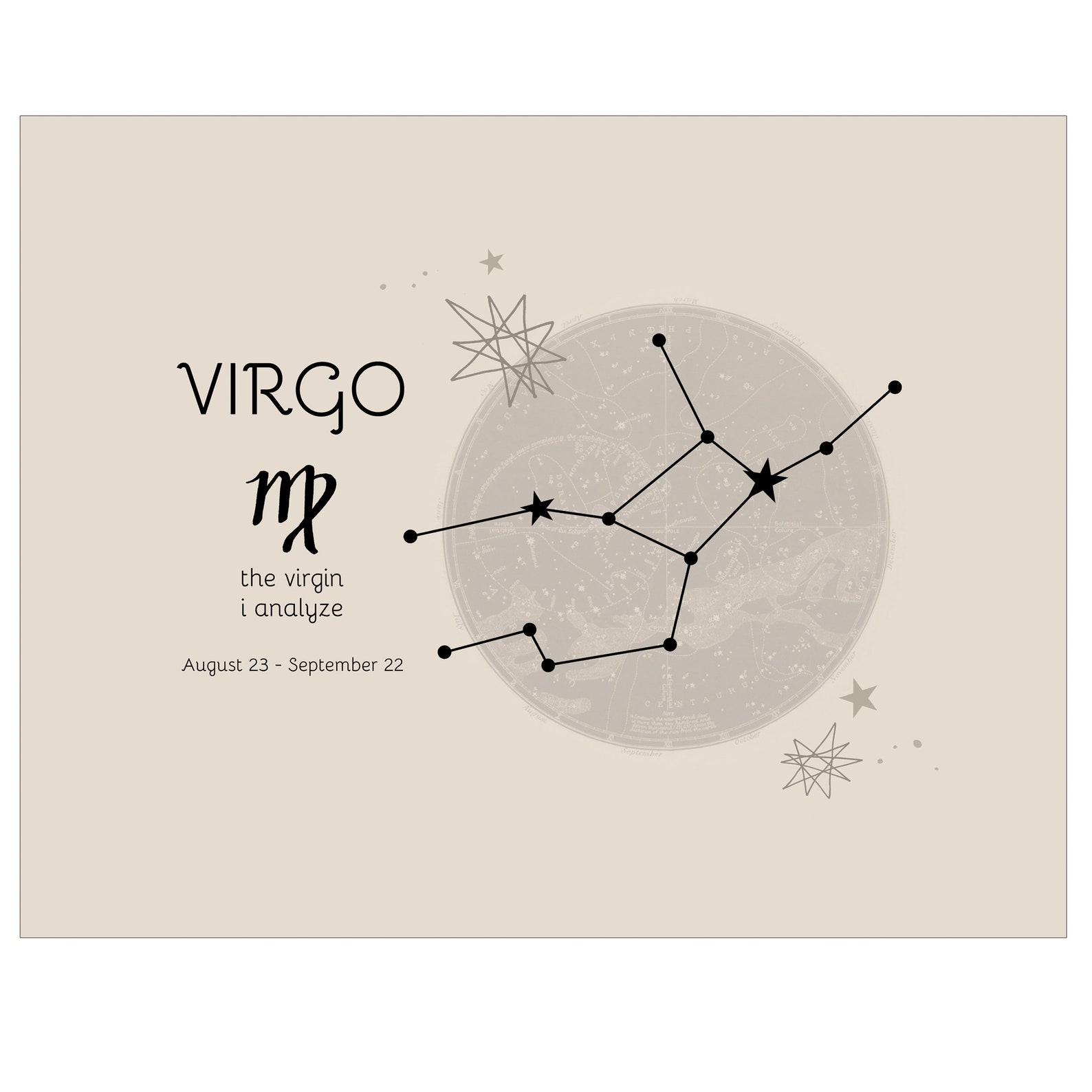 Virgo Zodiac Sign Poster, Astrology Constellation Symbol, Minimalist ...