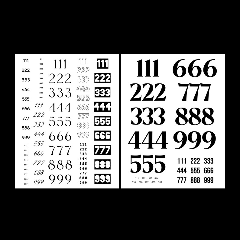 Angel Numbers Black, Varied Fonts and Sizes, Craft DIY, Planner ...