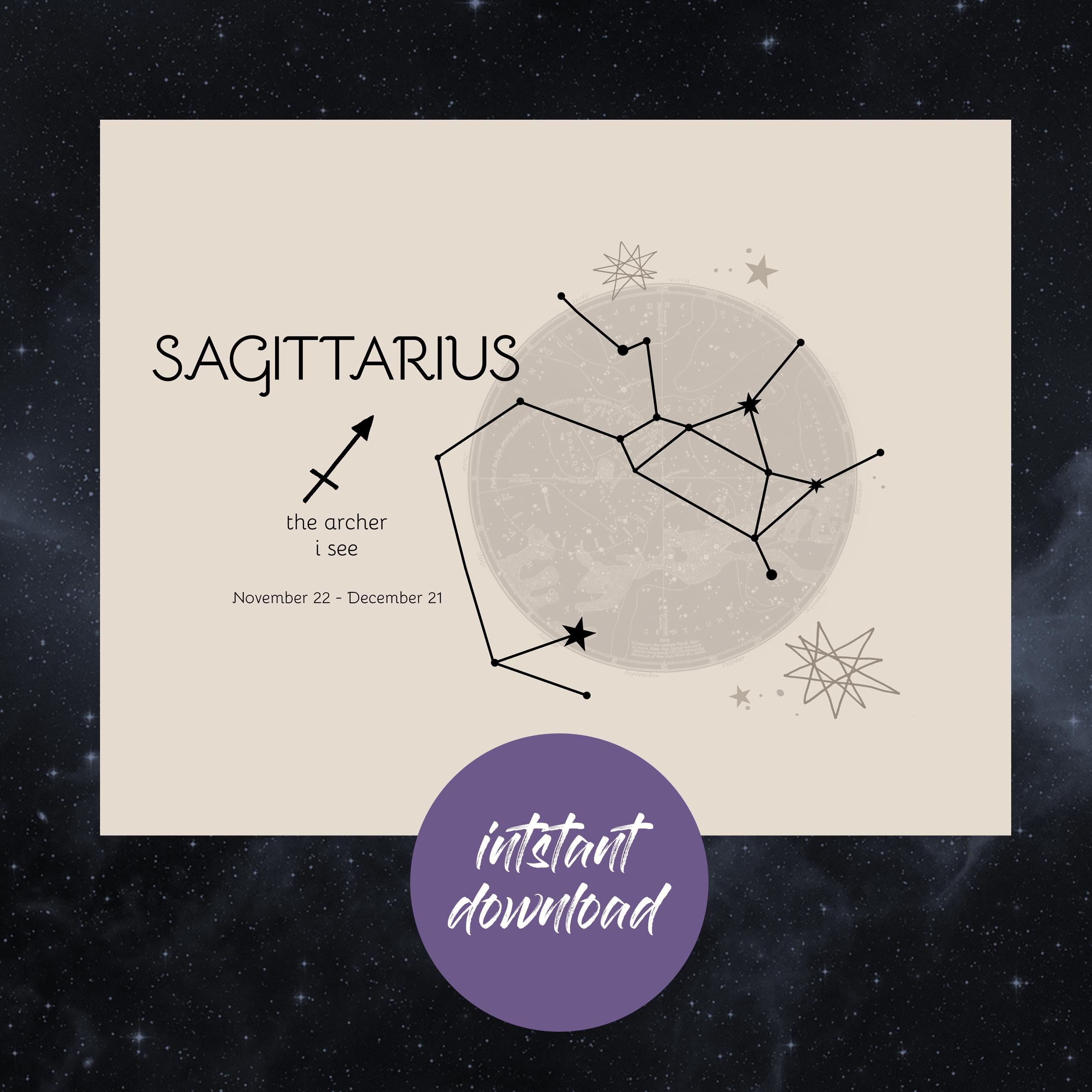Sagittarius Astrology Poster Art, Zodiac Sign Constellation Symbol ...