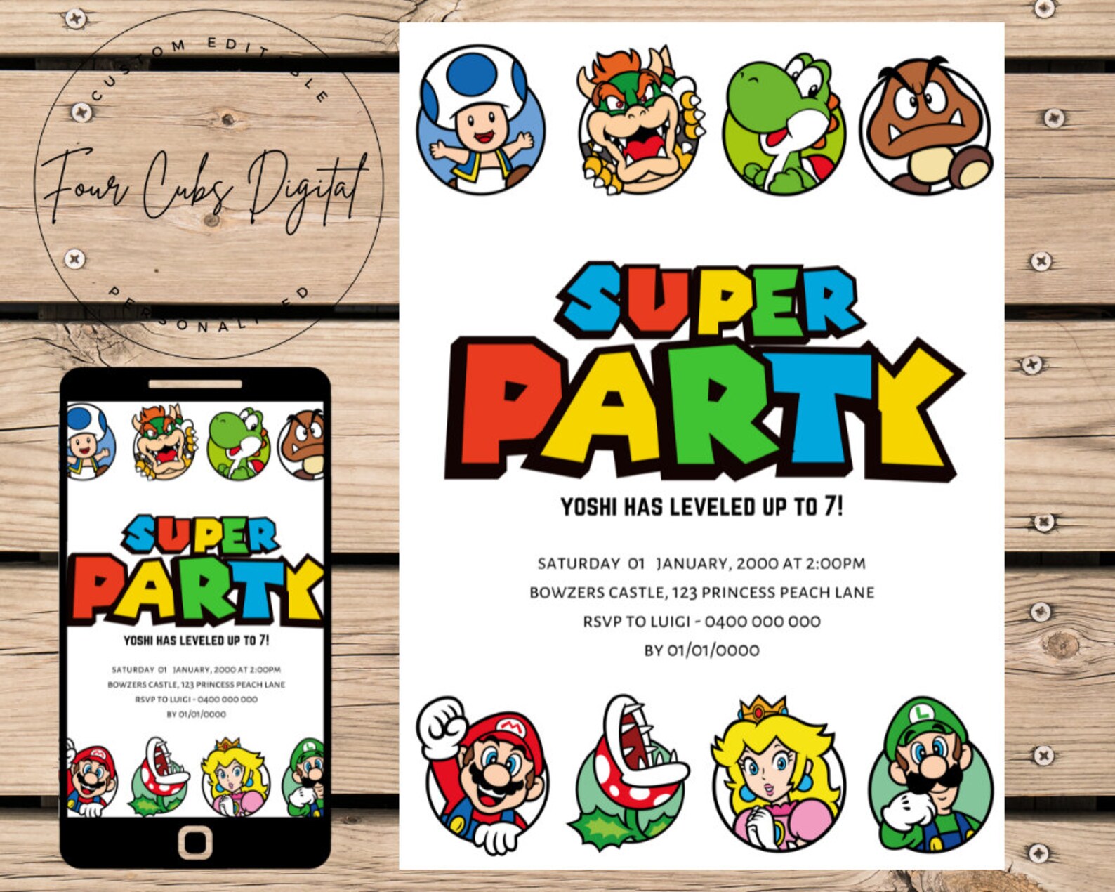 Mario Bros Invitation, Super Mario Birthday Invitation, Super Mario ...