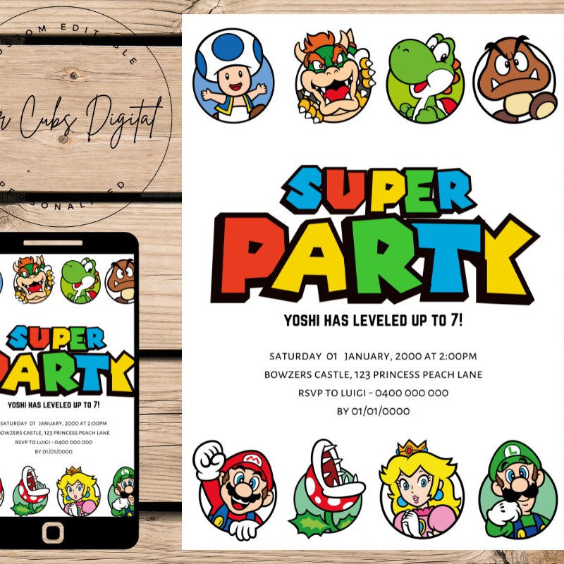 Super Mario Invites - Etsy