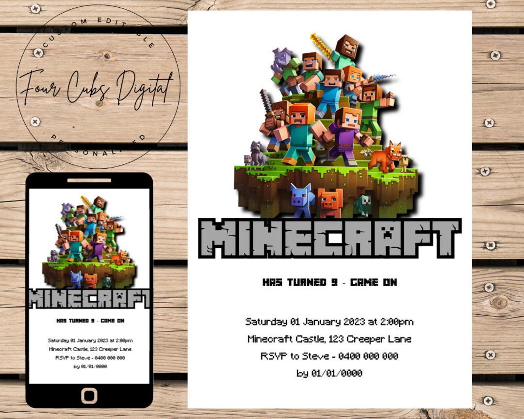 Minecraft Invitation, Creeper Invitation, Gaming Invitation, Minecraft ...