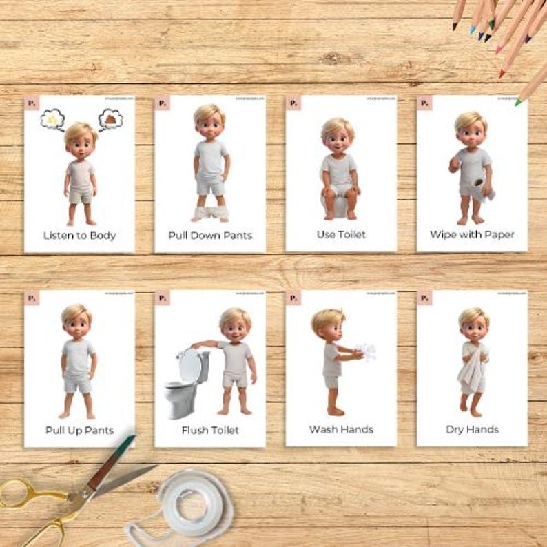 Potty Training Visual Cue Cards for Toddlers | Printable Toilet Steps ...