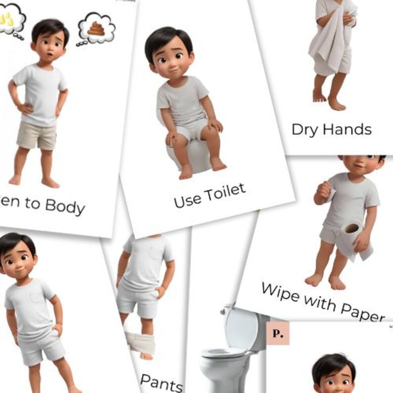 Potty Training Visual Cue Cards for Toddlers | Printable Toilet Steps ...